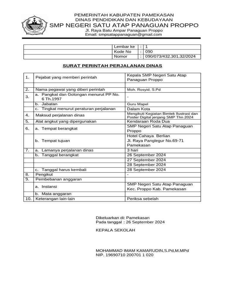 SPPD Kegiatan Bimtek Ilustrasi Dan Poster Digital Jenjang SMP THN 2024 ...