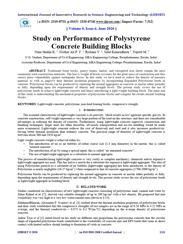 Study On Performance of Polystyrene | PDF | Concrete | Polystyrene