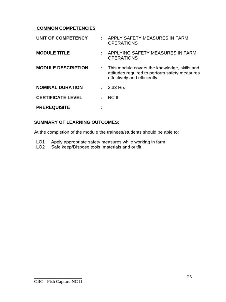 CBC-Common - Fish Capture NC II | PDF
