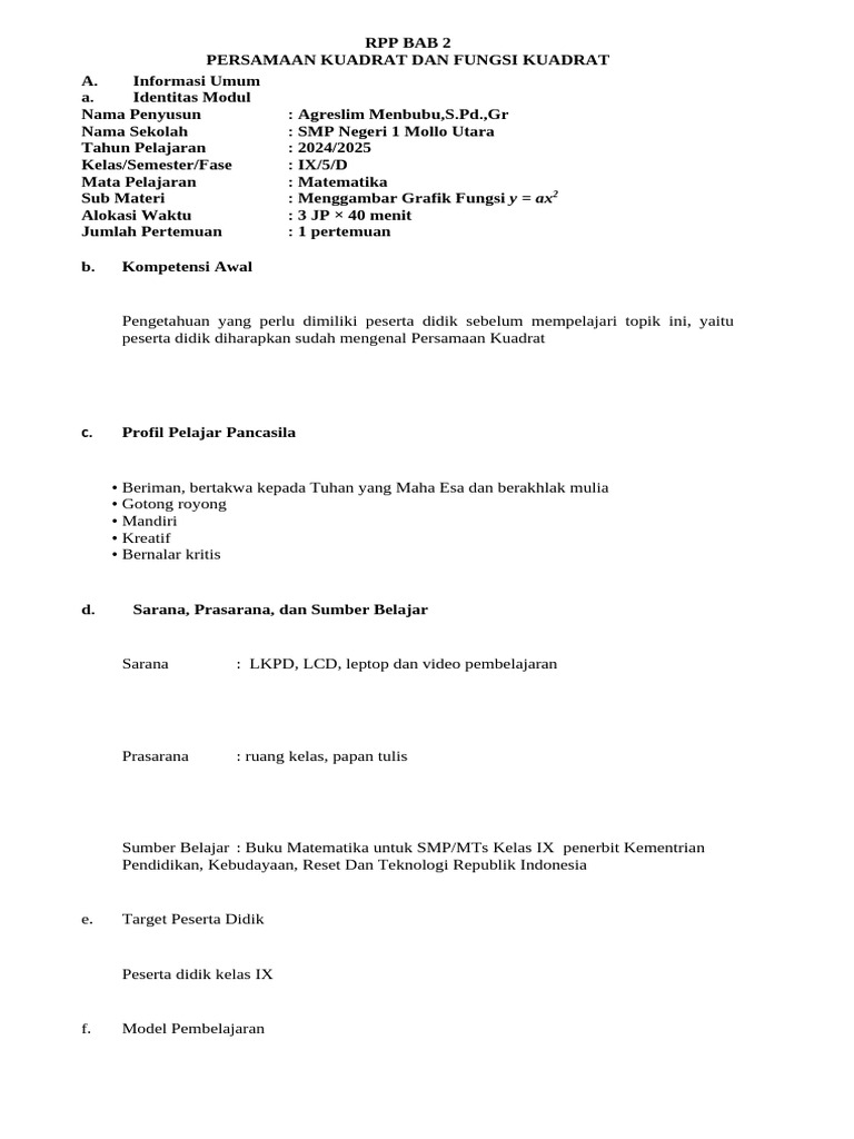 RPP BAB 2 Grafik Fungsi | PDF