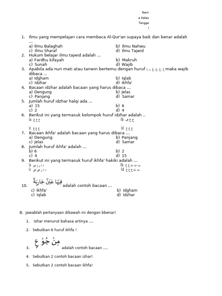 PH QURDIS KELAS 4 (IDZHAR DAN IKHFA') - Quizizz | PDF