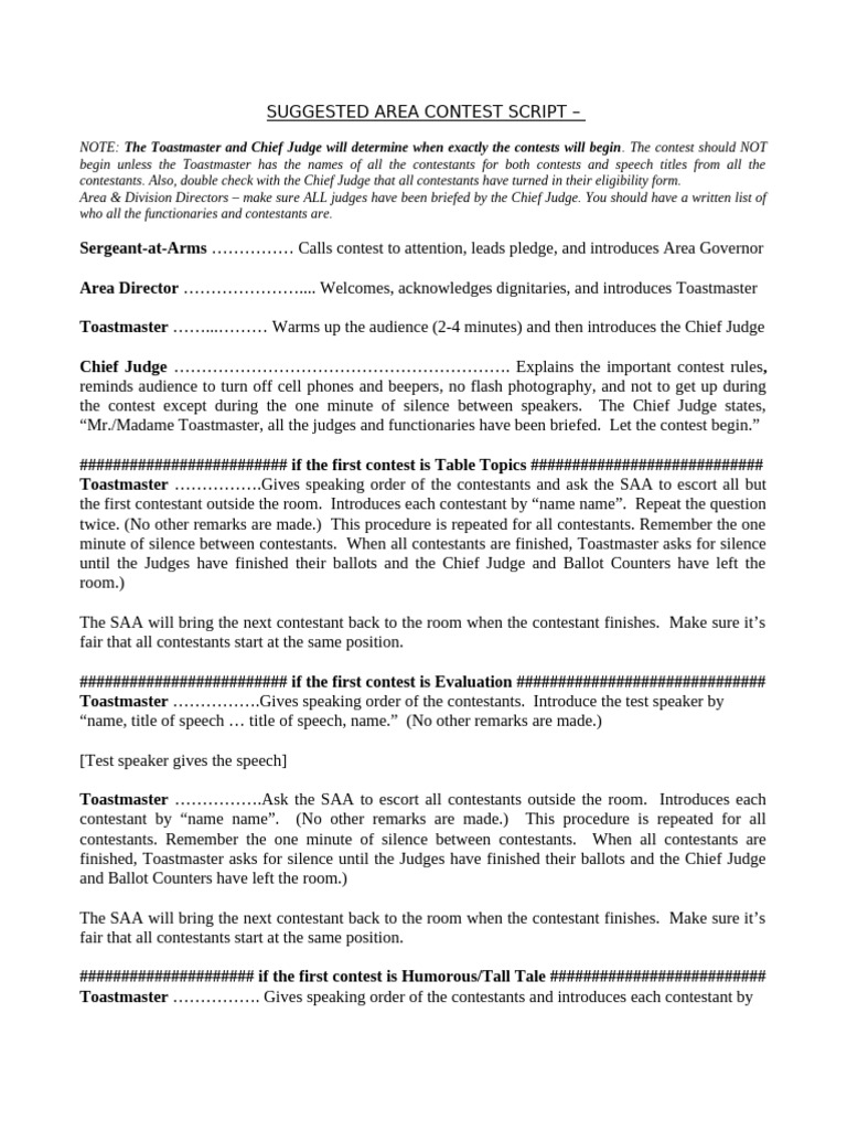 Sample Area Contest Script | PDF