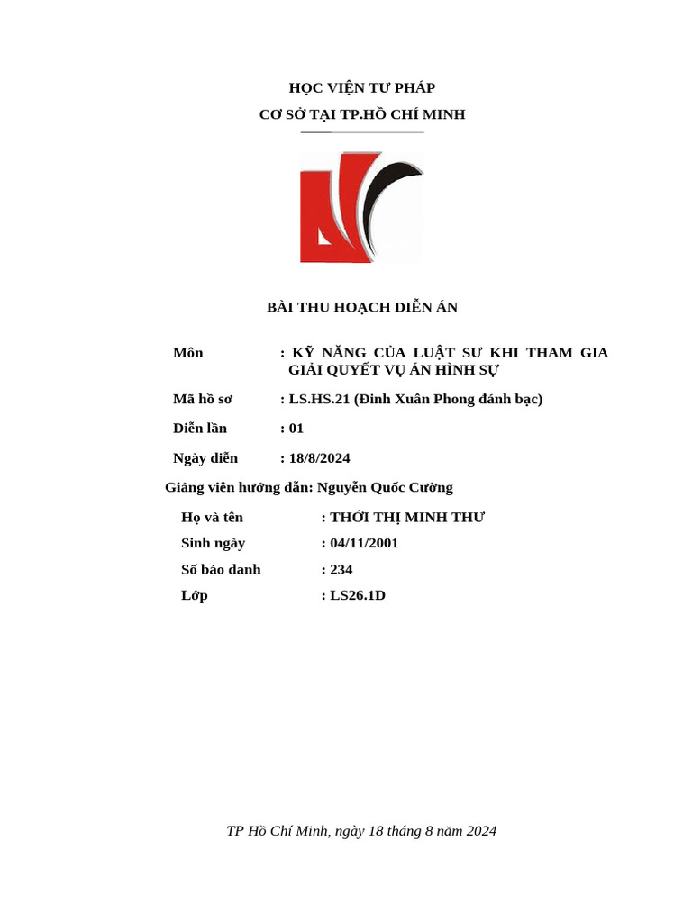 Bai Thu Hoach HS 21 Dinh Xuan Phong | PDF | Vietnam | Social Science