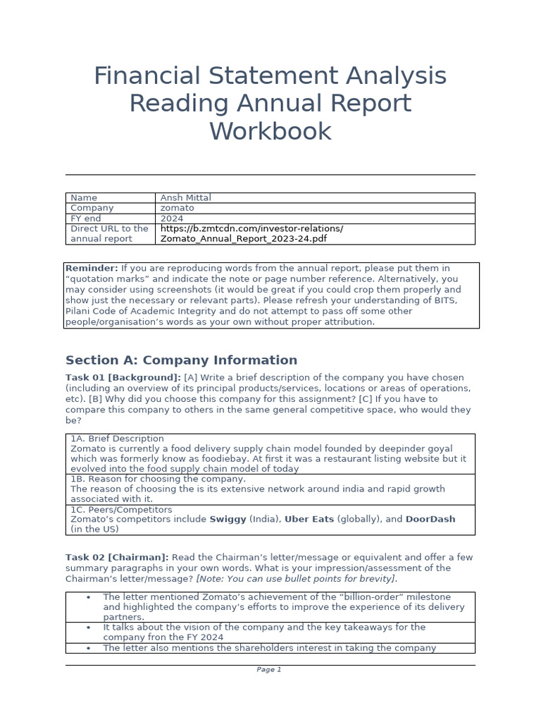 Workbook On FSA | PDF | Cash Flow Statement | Finance & Money Management