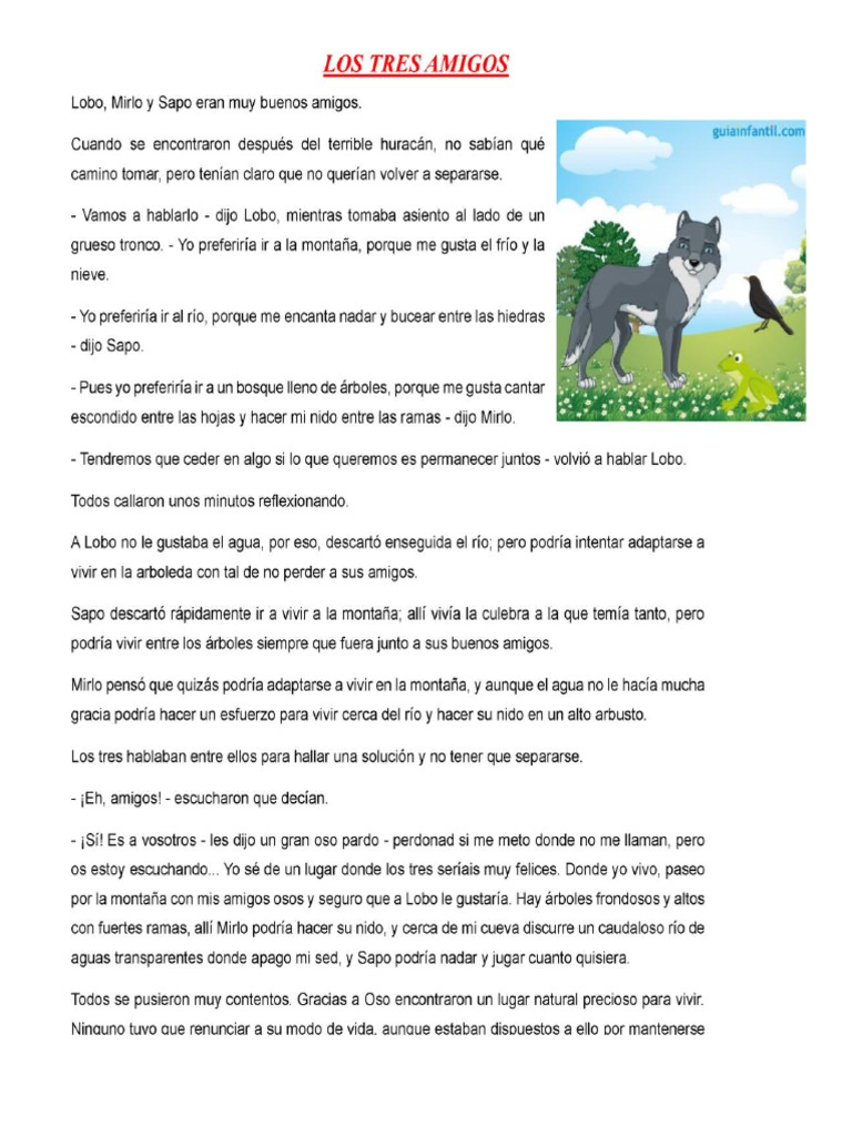Cuento Tres Buenos Amigos | PDF