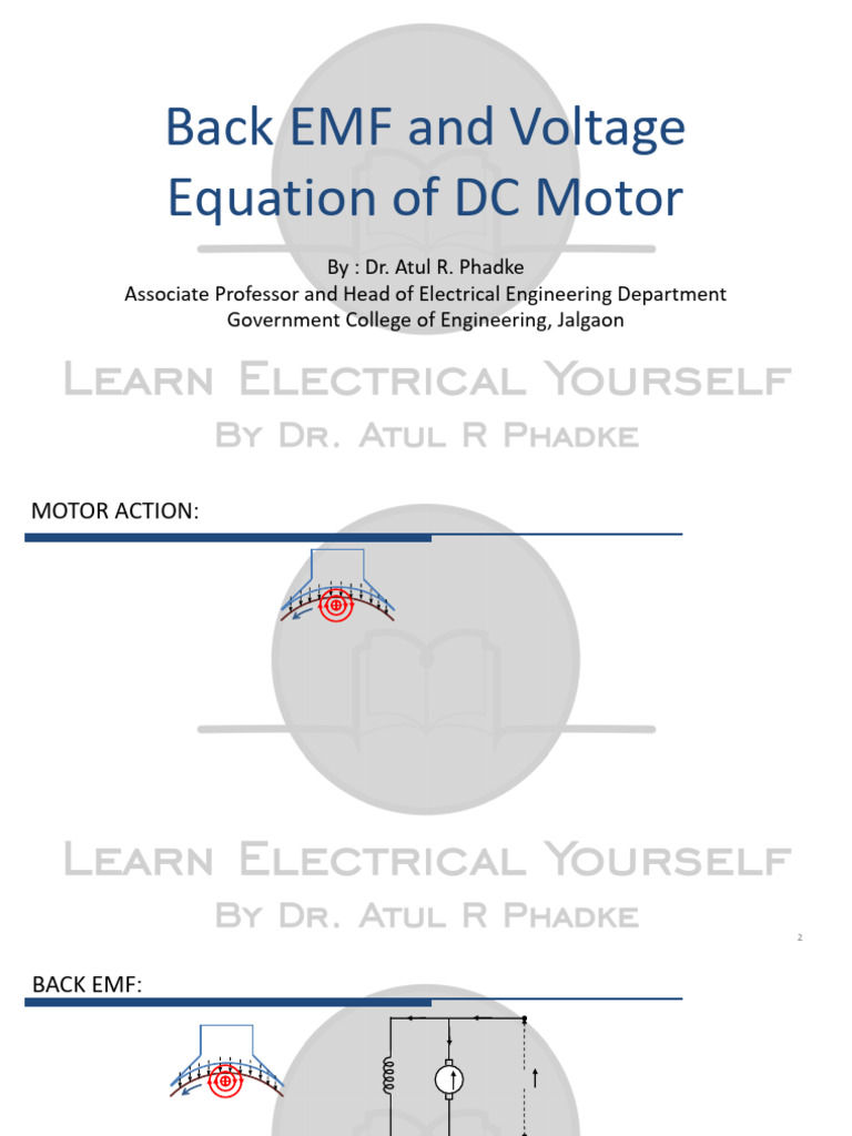 Back EMF and Voltage Equation of DC Motor For PDF | PDF