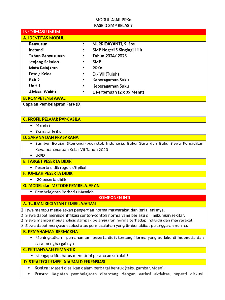 Modul Ajar PKN Norma | PDF