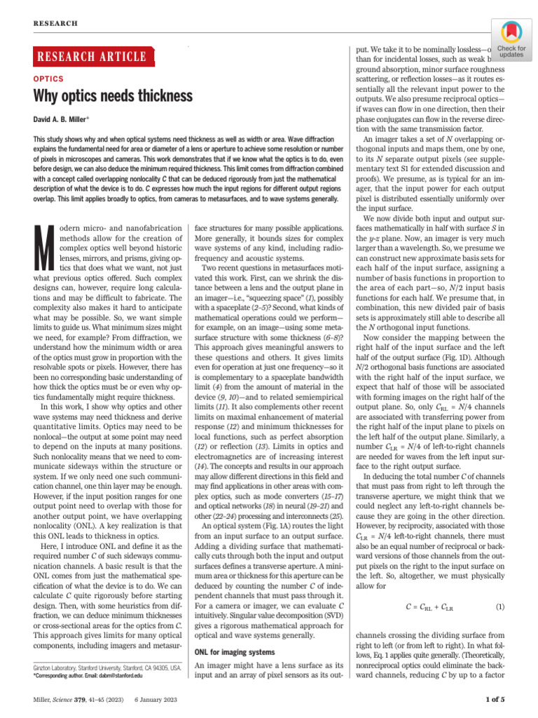 2023, Science, Why Optics Need Thickness | PDF
