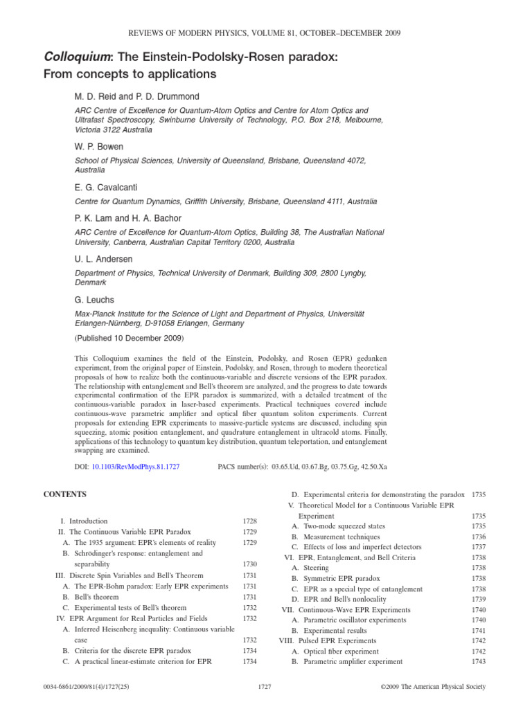 Colloquium - The Einstein-Podolsky-Rosen Paradox, From Concepts To ...