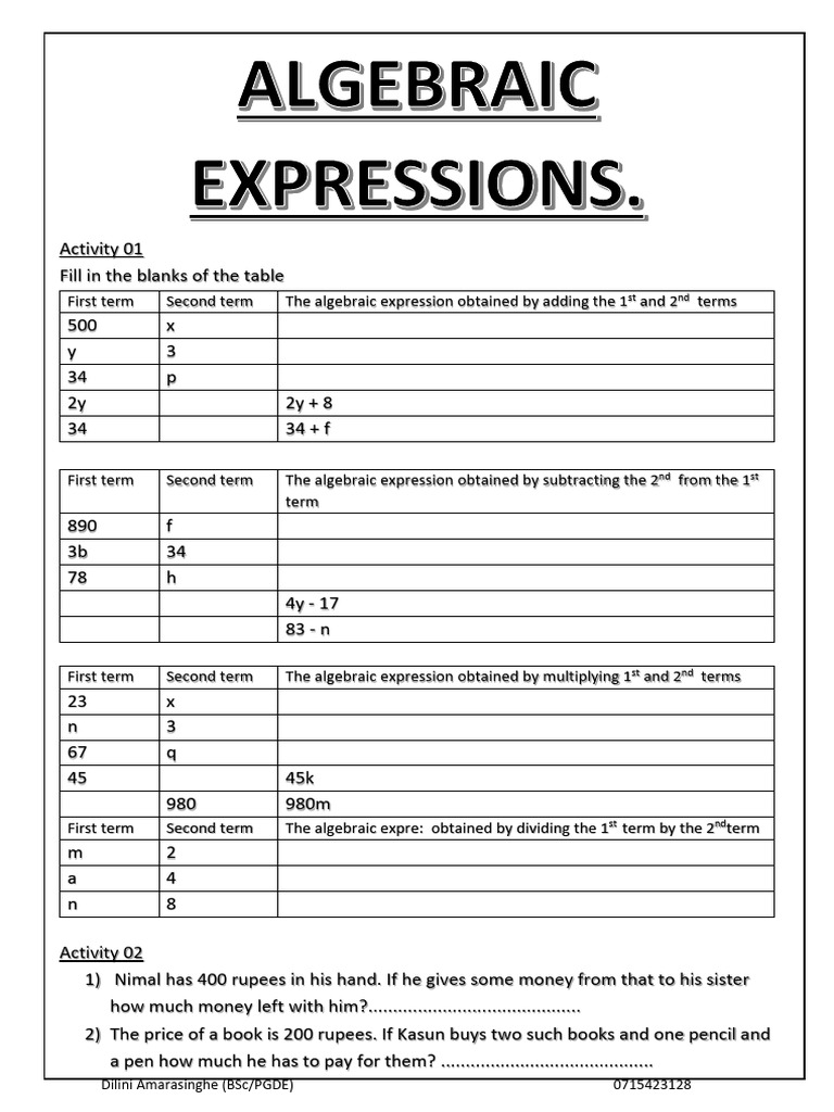 Algebraic Expressions | PDF