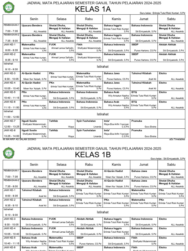 Jadwal Pelajaran Tahun Ajaran 2024 2025 Pdf
