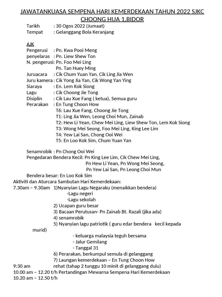 AJK Majlis Sambutan Hari Kemerdekaan | PDF