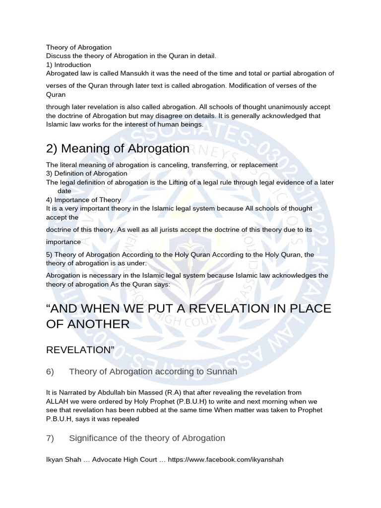 Theory of Abrogation | PDF | Quran | Religion & Spirituality