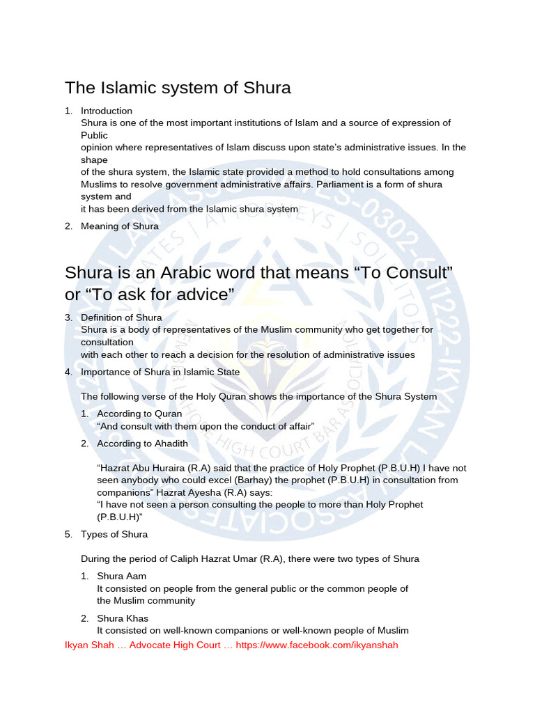 Islamic System of Shura | PDF | Shura | Social Science