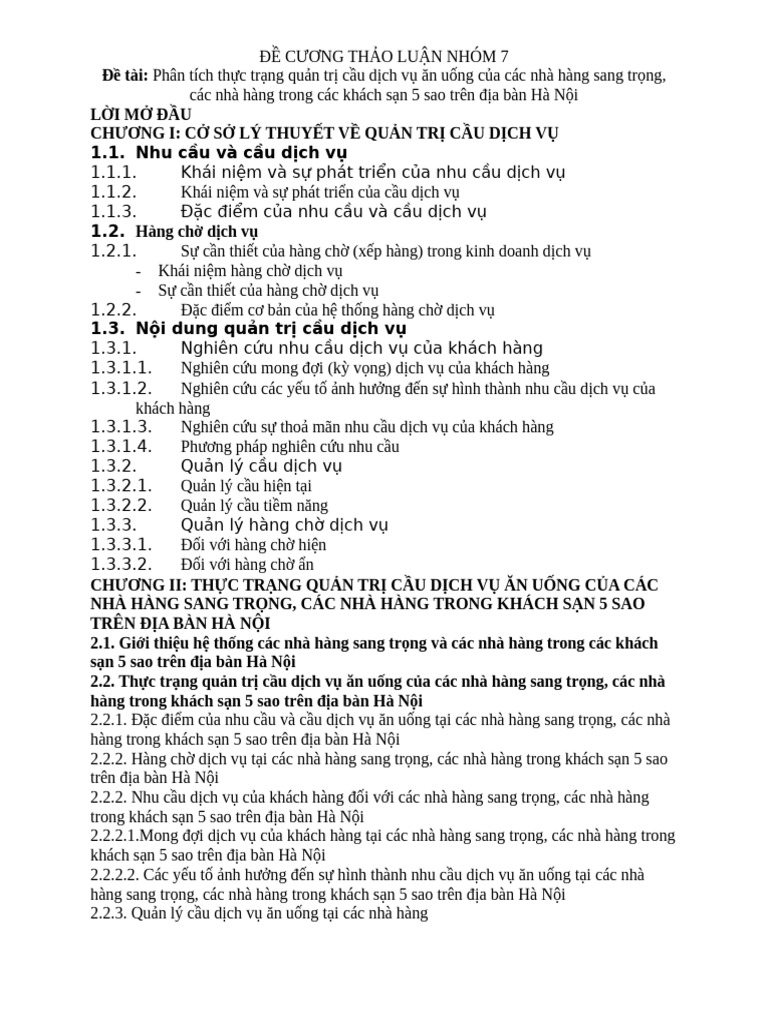 Đề cương thảo luận - QTDV | PDF