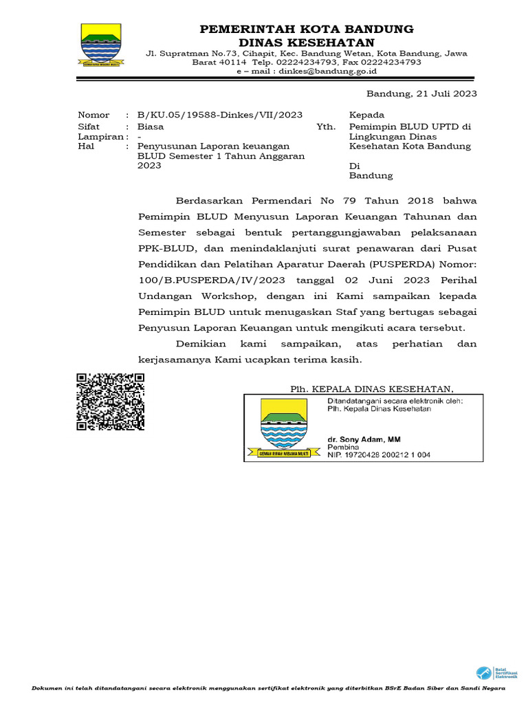 Surat Undangan Penyusunan LK BLUD Semester | PDF