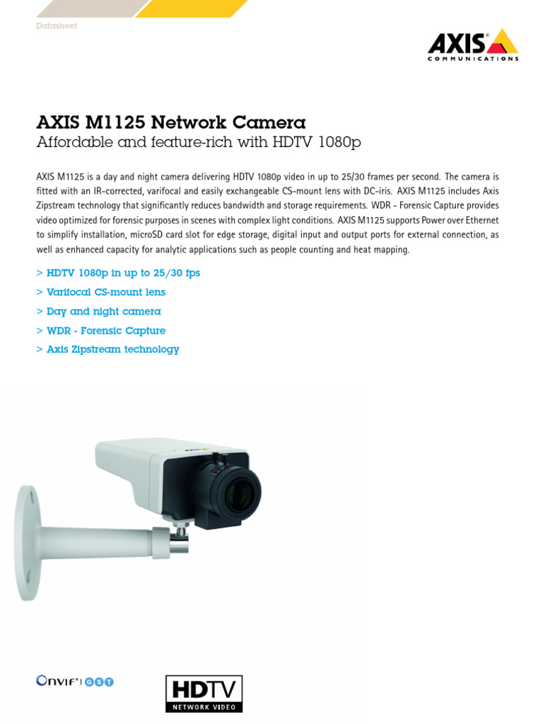 Datasheet Axis m1125 Network Camera en US 268767 | PDF