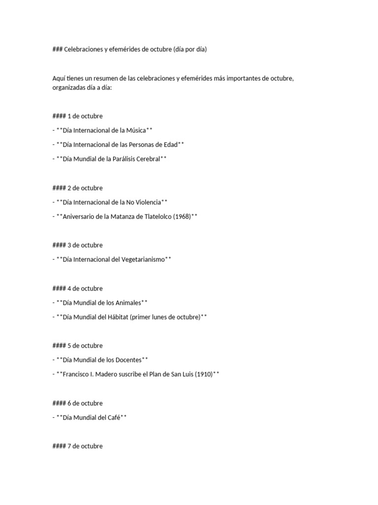 Fechas Importantes Del Mes de Octubre | PDF