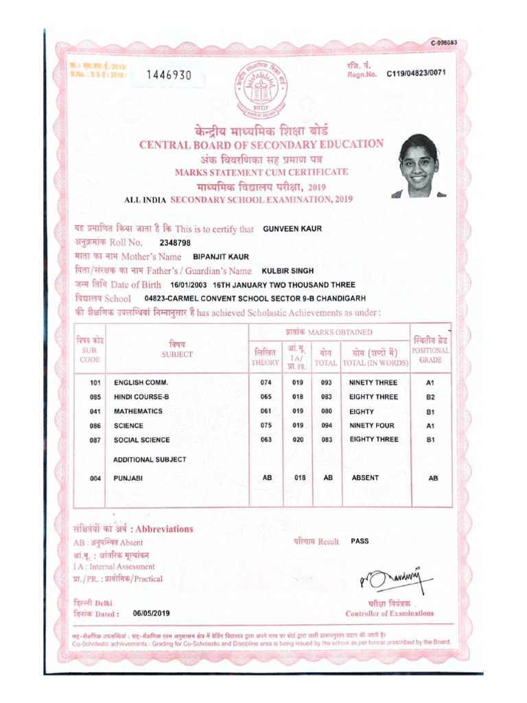 Class X Marksheet | PDF