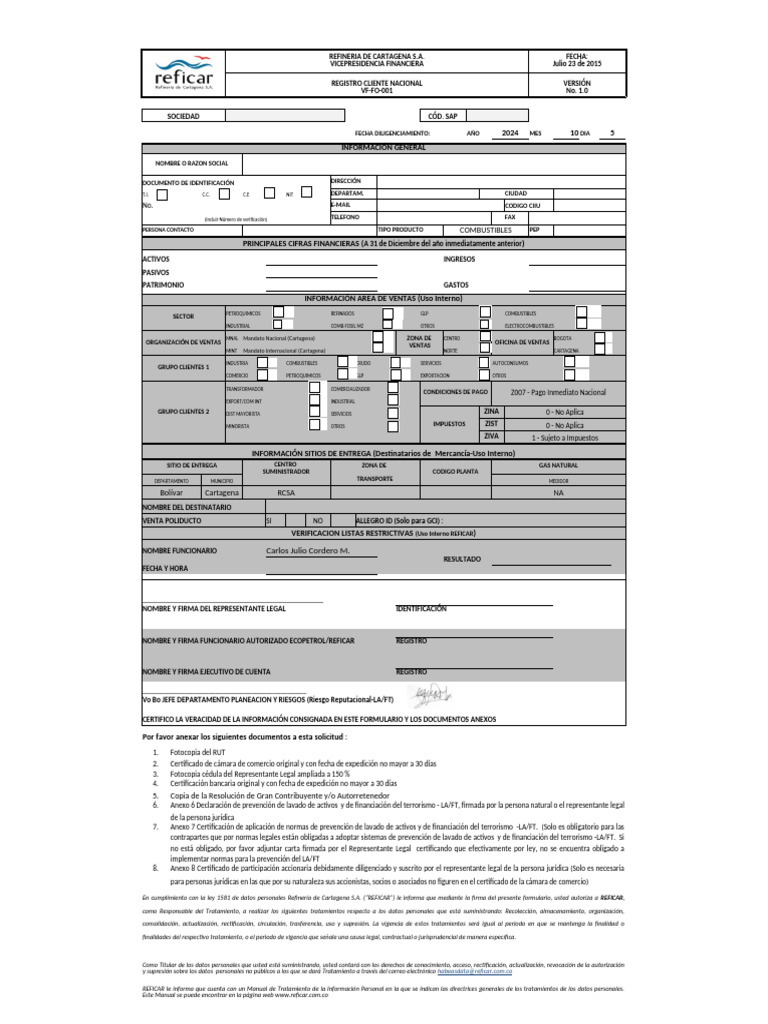F5+Formato+Registro+Cliente+Nacional+VF FO 002 | PDF