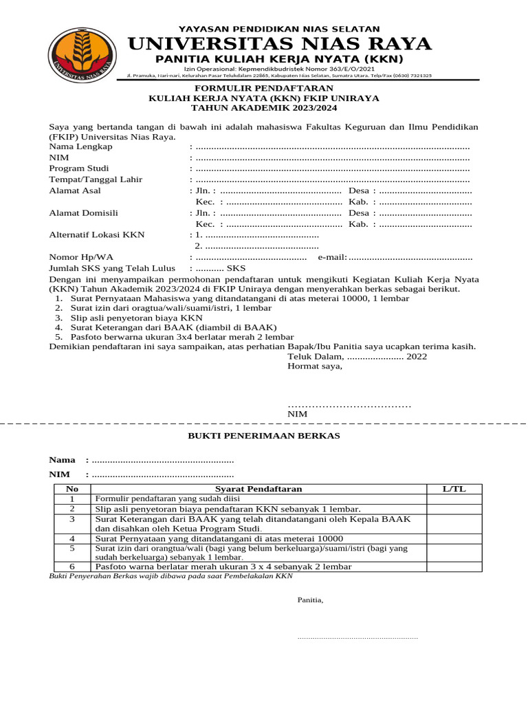 04 Formulir Pendaftaran KKN 2023 | PDF