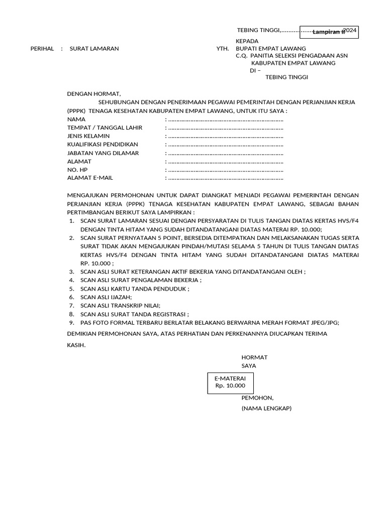 Format Lampiran Surat PPPK Nakes | PDF