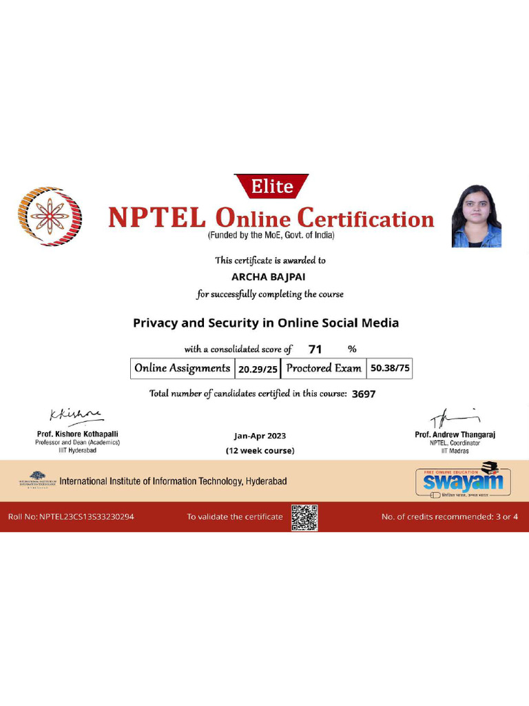 Nptel Certificates | PDF