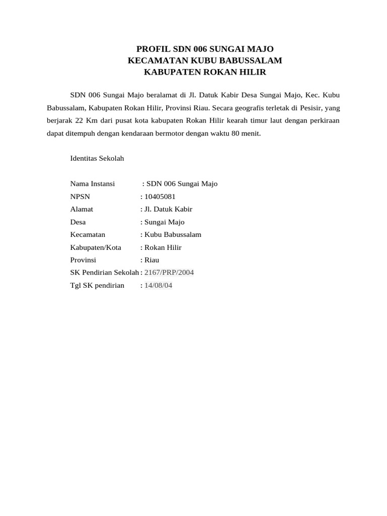 Profil SDN 006 Sungai Majo | PDF