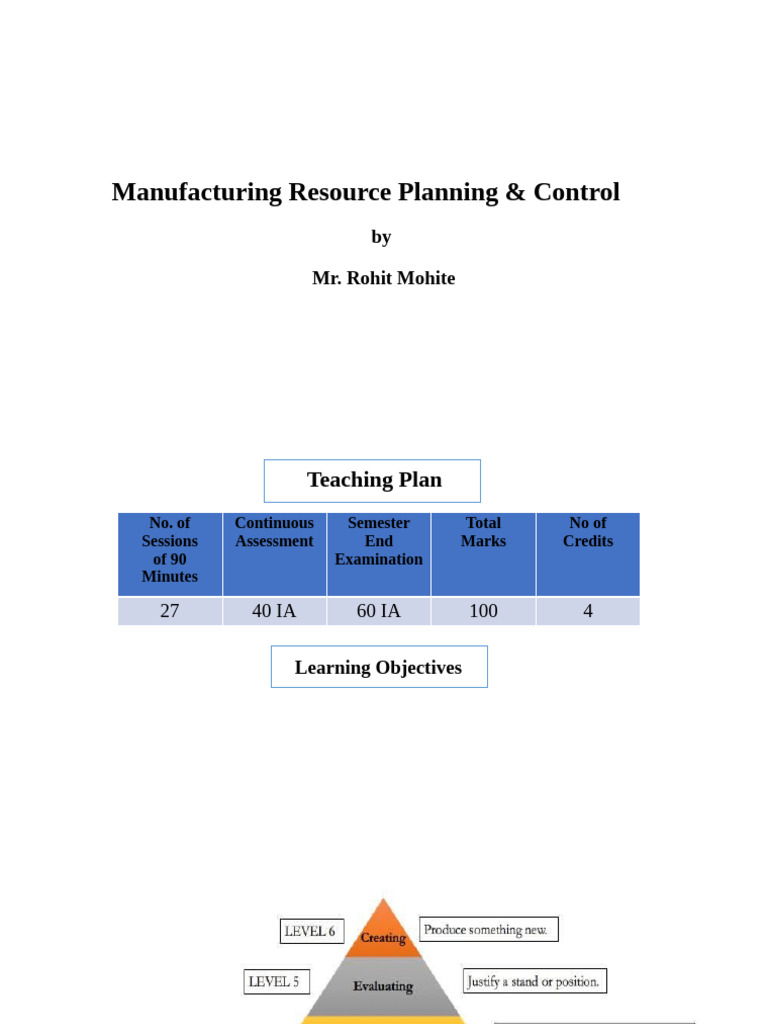 Manufacturing Resource Planning & Control | PDF