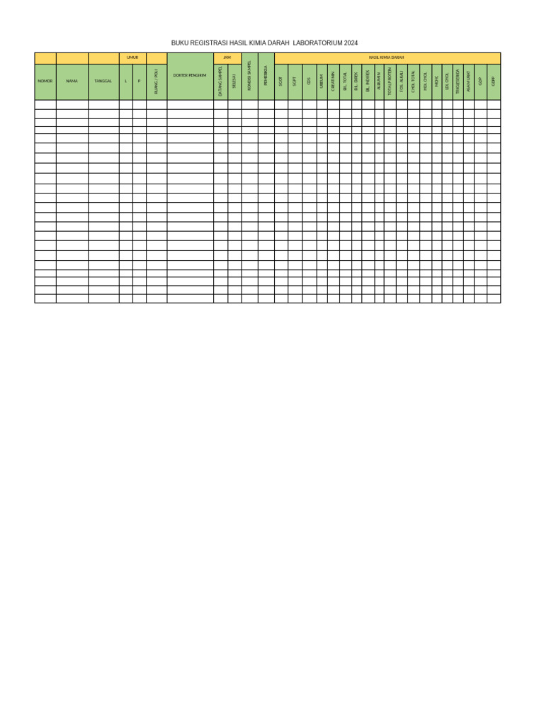 Buku Register Hasil Kimia Darah Laboratorium 2024. | PDF