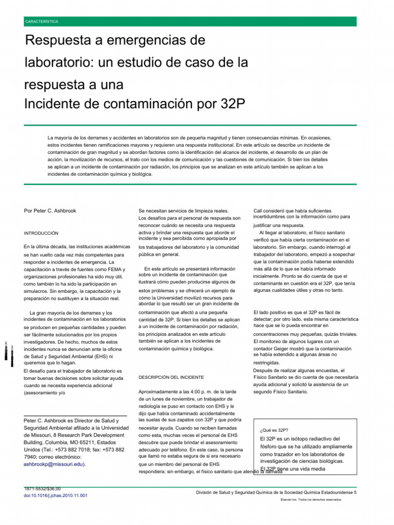 Ashbrook 2011 Laboratory Emergency Response A Case Study of The ...