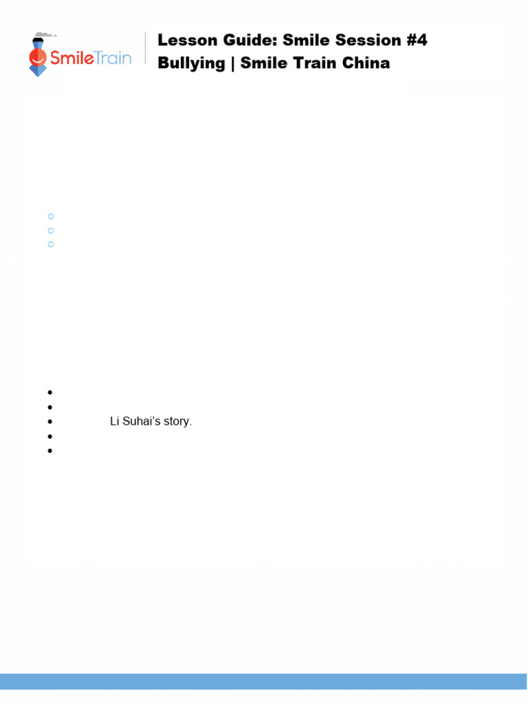 Smile Session 4 Lesson Guide | PDF | Bullying | Wellness