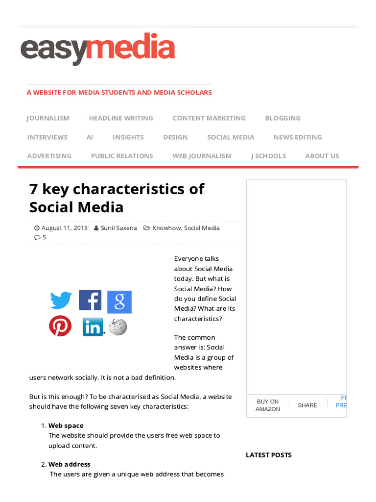 7 key characteristics of Social Media - | PDF