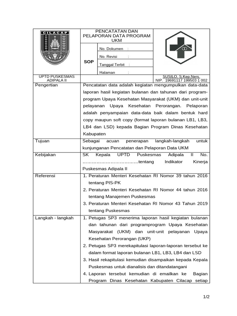 sop pencatatan _ pelaporan program ukm | PDF