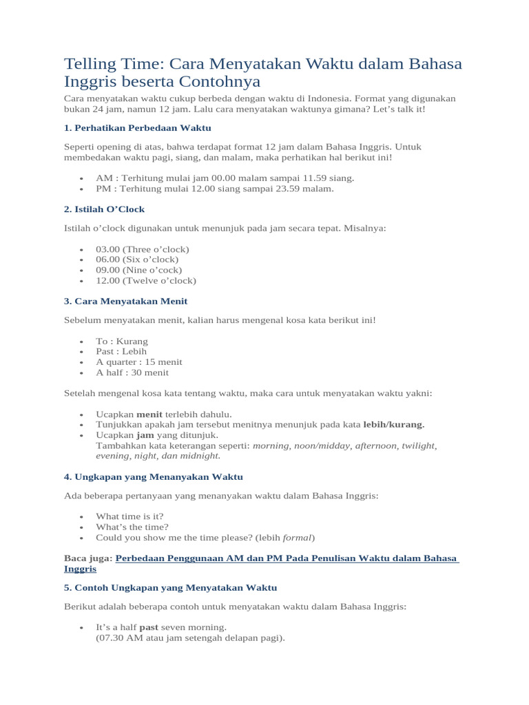 Telling Time materi kelas 4 | PDF