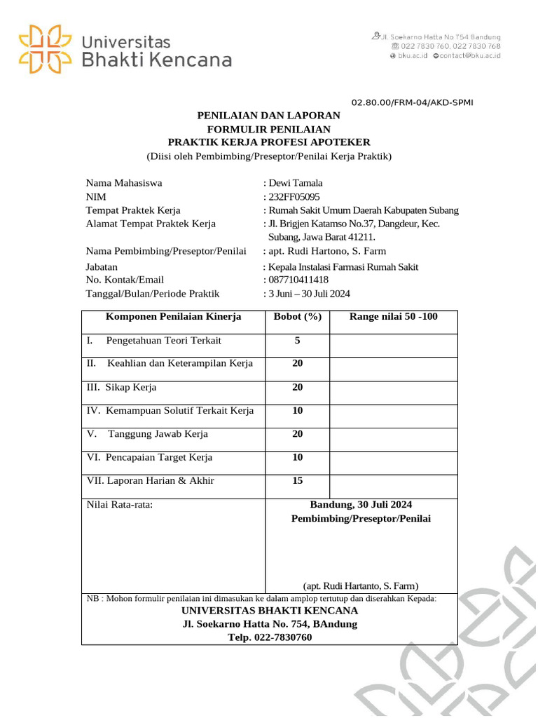 Dewi Form Nilai | PDF
