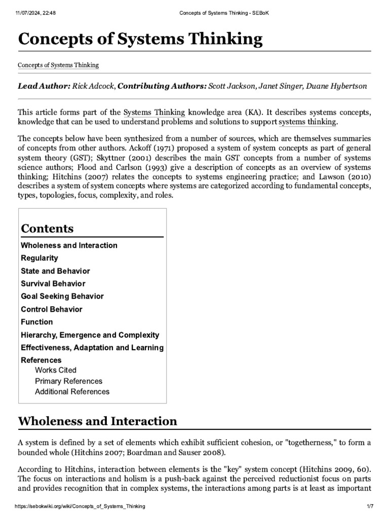 Concepts of Systems Thinking - SEBoK | PDF