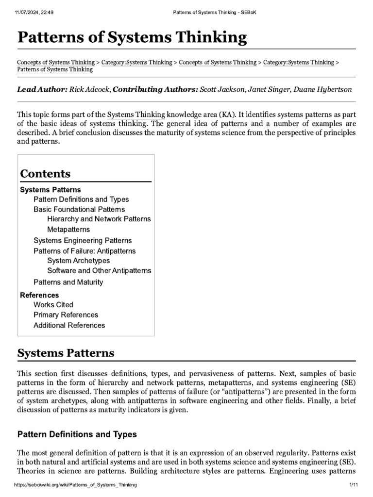 Patterns of Systems Thinking - SEBoK | PDF