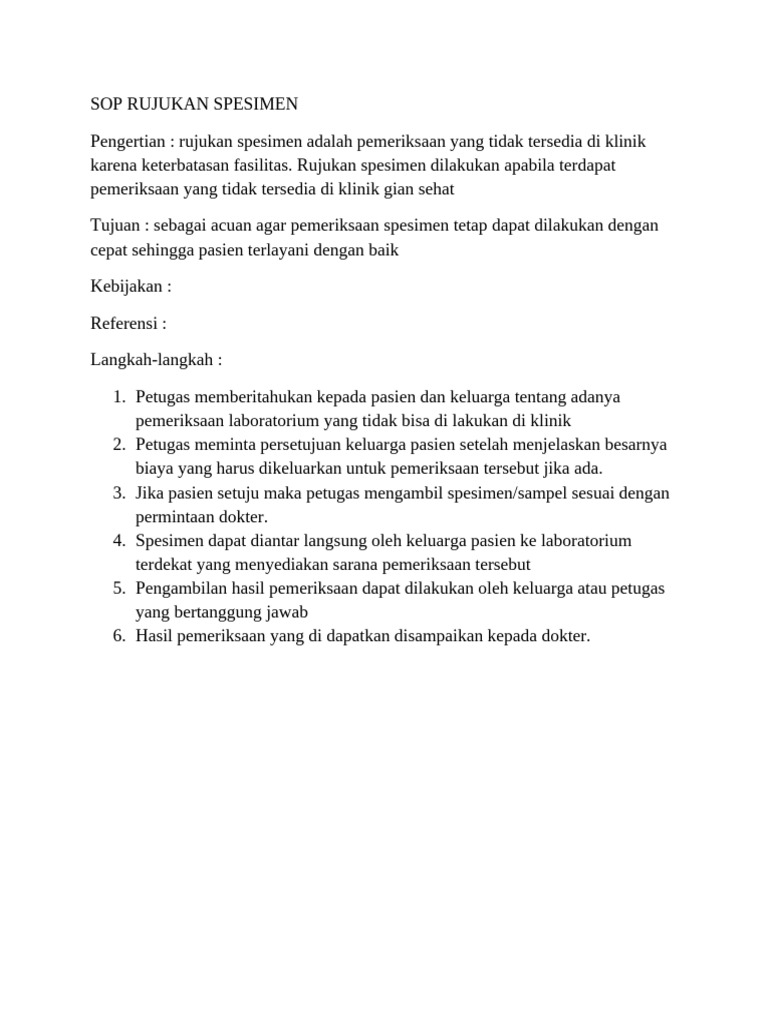 SOP RUJUKAN SPESIMEN Lab | PDF