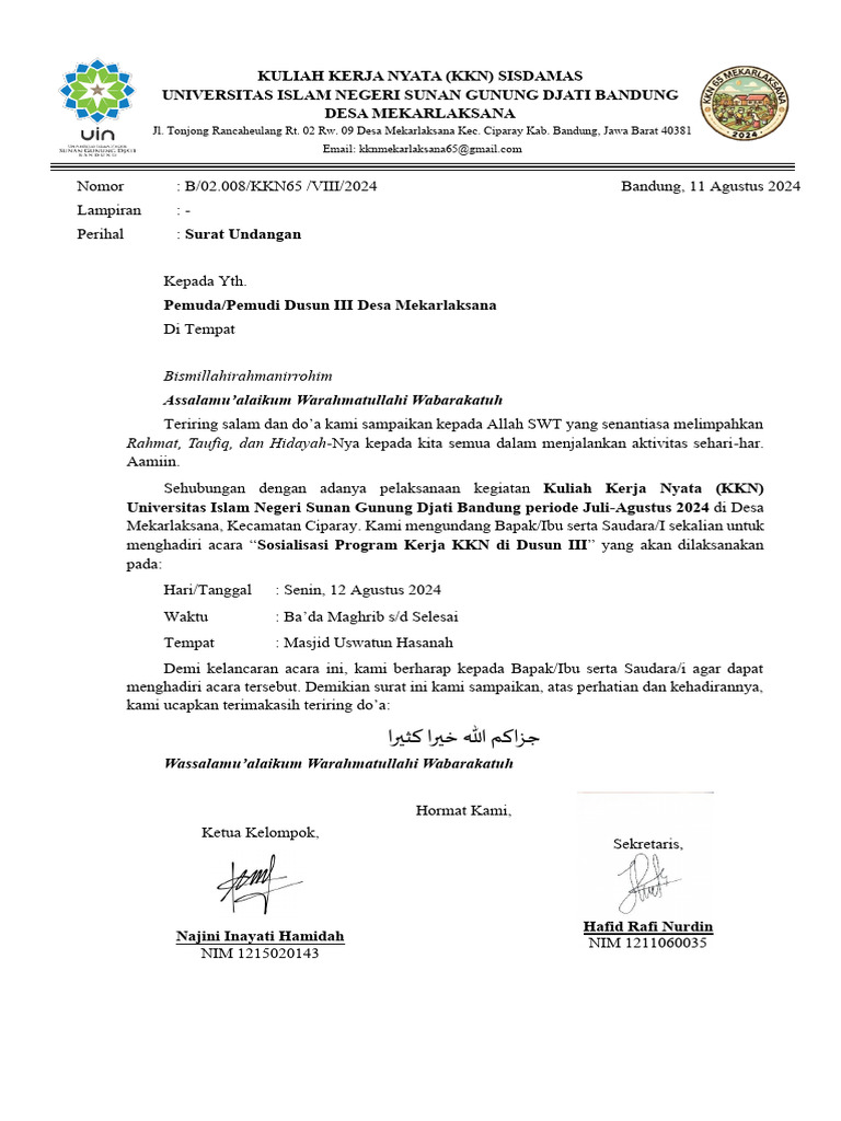 Surat Undangan Sosialisasi Pemuda Pemudi | PDF