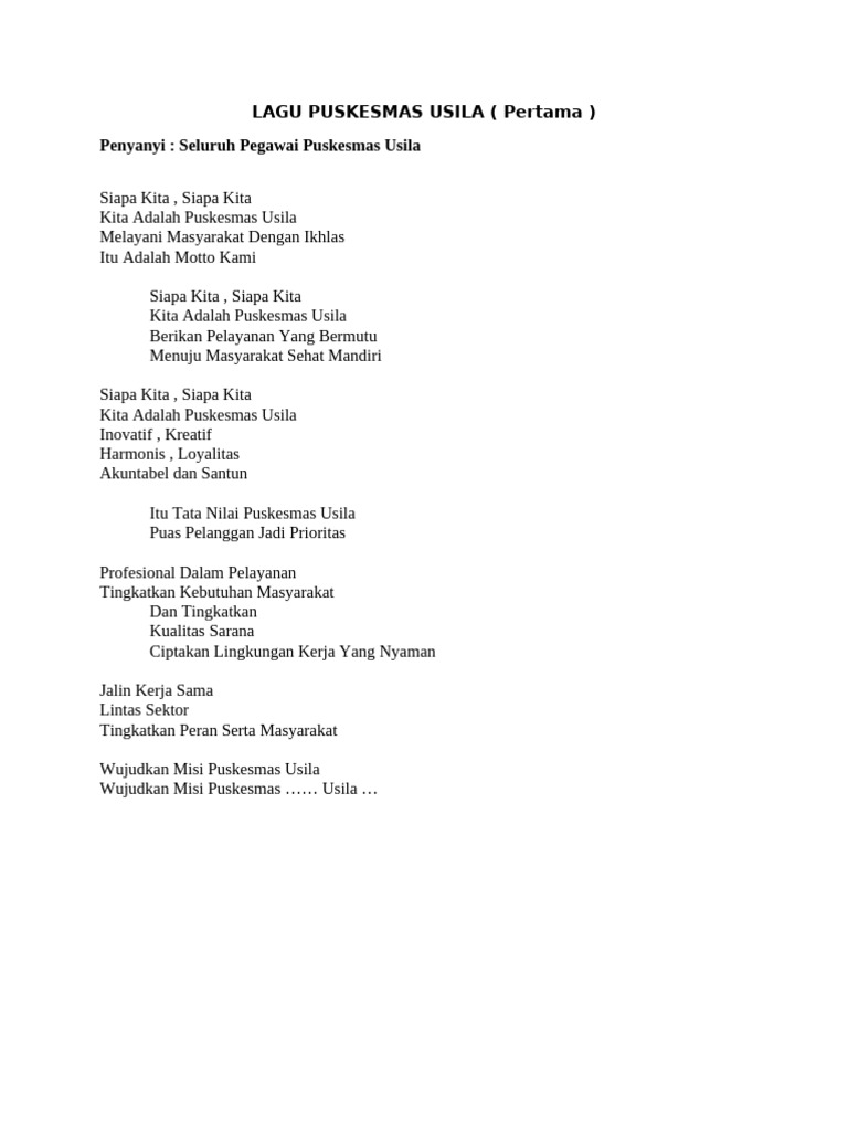 LAGU PUSKESMAS USILA | PDF