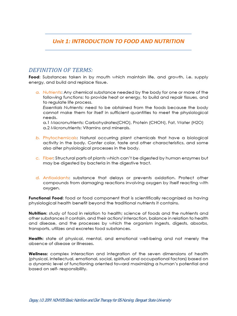 Introduction To Food and Nutrition 1 | PDF