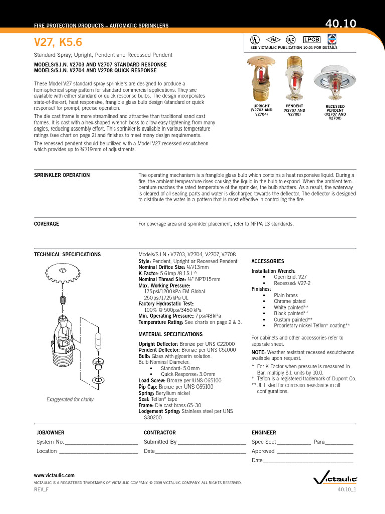 Sprinkler Heads K5.6 - Pendent - Upright - Victaulic | PDF