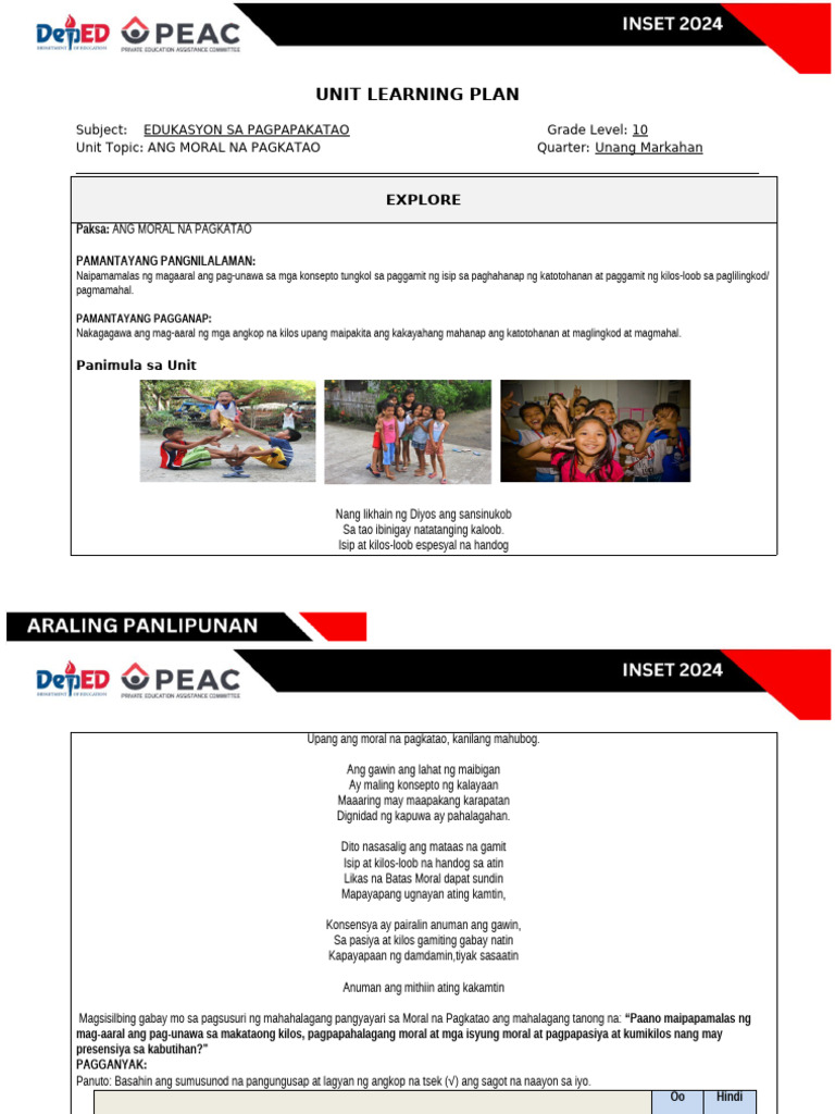 Learning Plan Esp10 (1st Quarter) | PDF