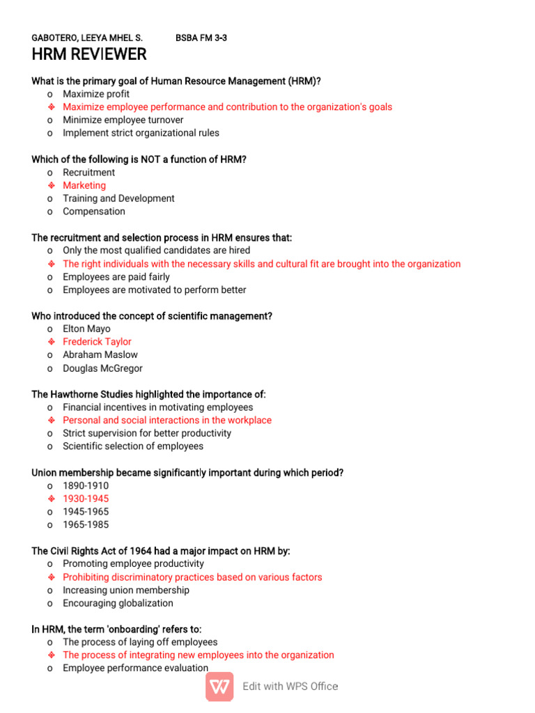 HRM Practice Set | PDF