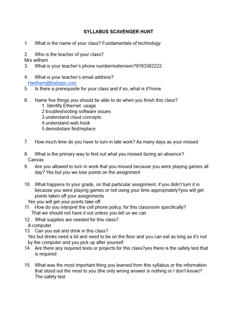 Copy of Copy of Syllabus Scavenger Hunt | PDF