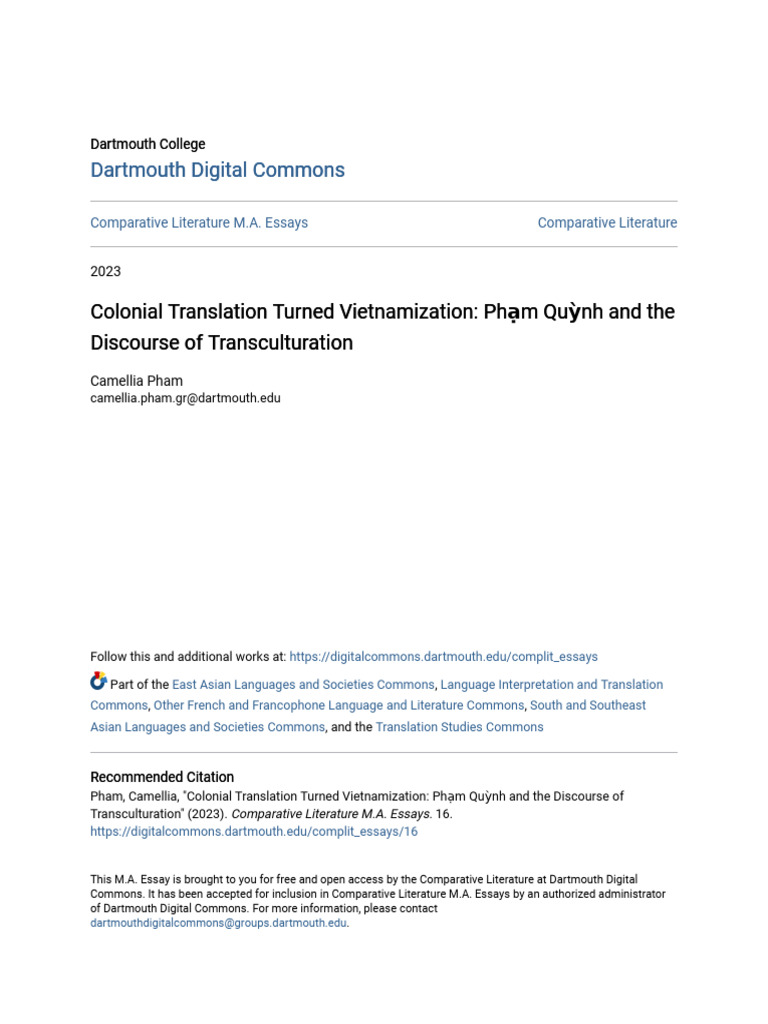 Colonial Translation Turned Vietnamization - PH - M Qu - NH and The Di ...
