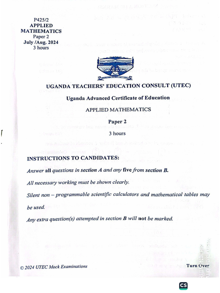 Utec Uace Applied Math 2024 | PDF