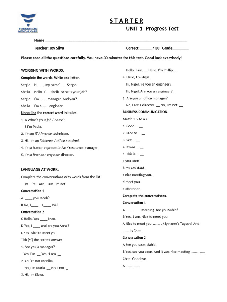 Starter Unit 1 | PDF