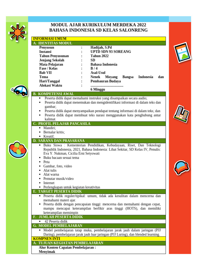 MODUL AJAR BI B7 KURIKULUM MERDEKA 2022 | PDF